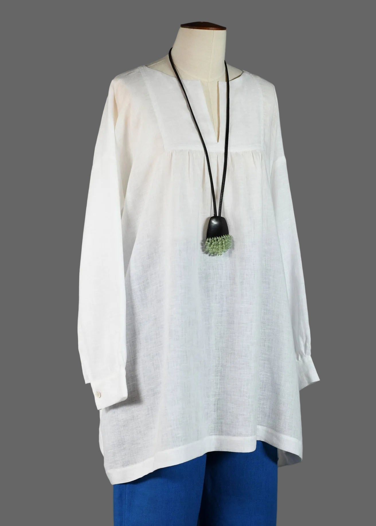 linen slit neck peasant smock - long plus