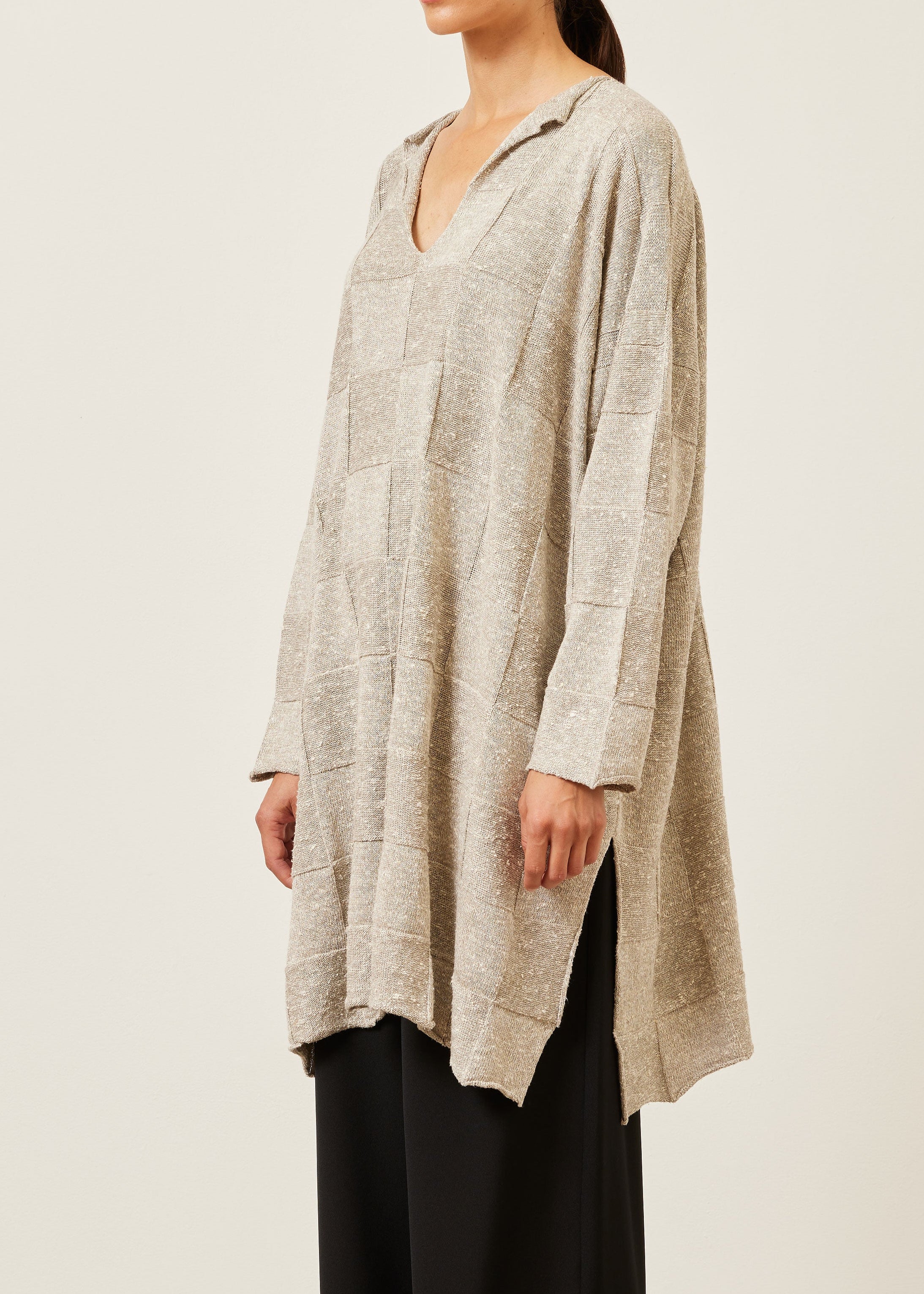 linen silk mix long sleeve slit neck sweater - very long with slits