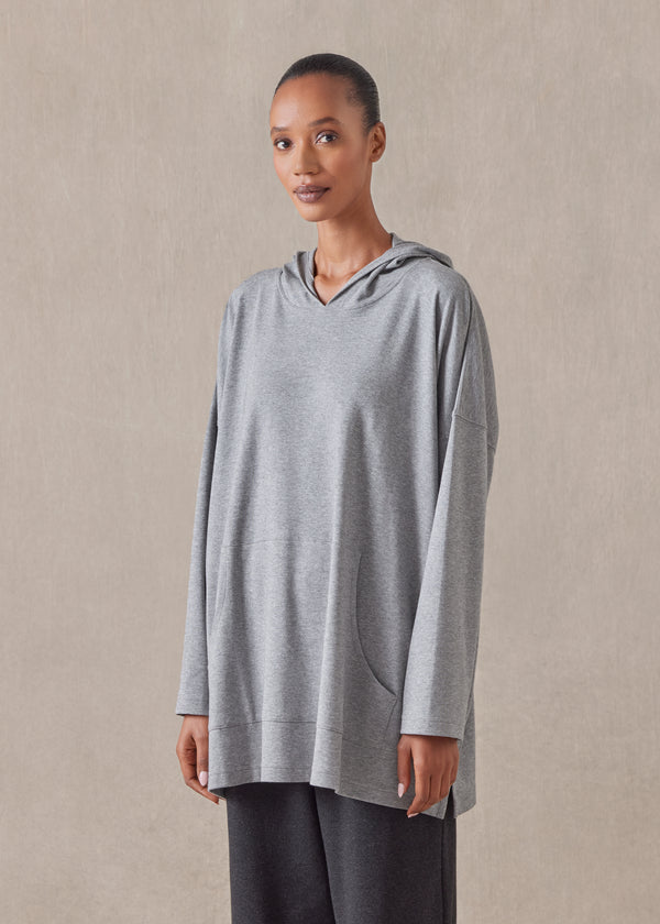 cotton jersey hooded top - long (silvergrey)
