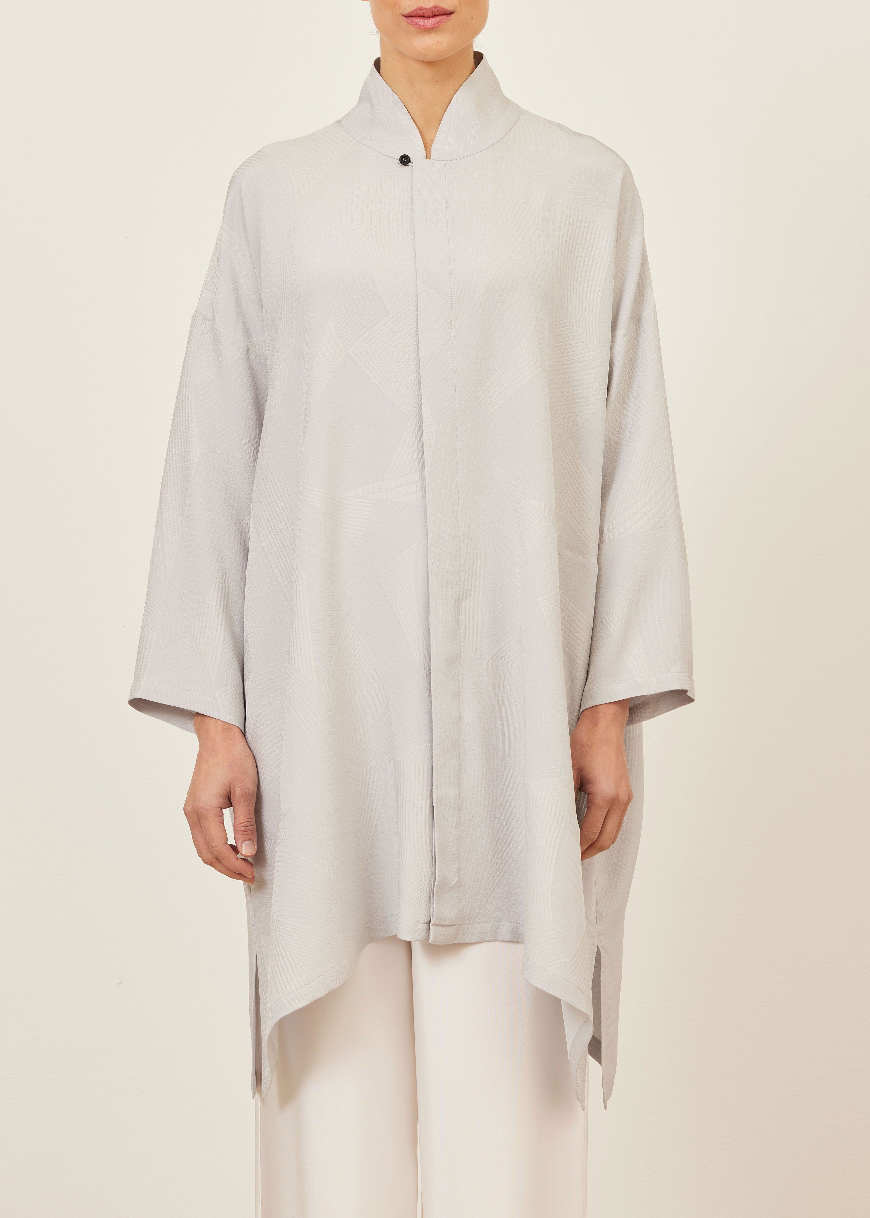 silk wide a-line shirt with chinese collar - very long with slits (sil