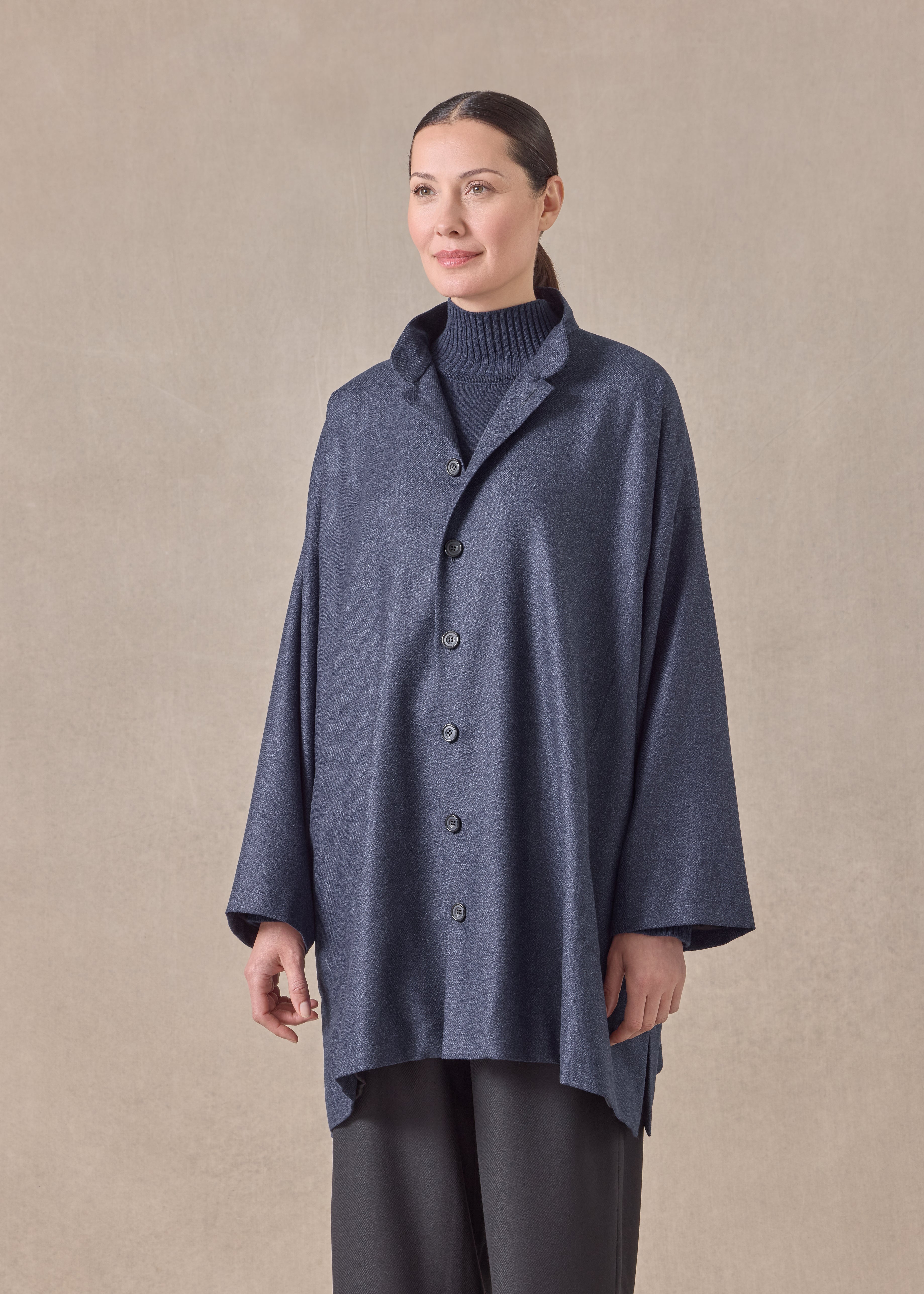 silk superfine wool mix wide a-line mandarin jacket - long plus (jeand